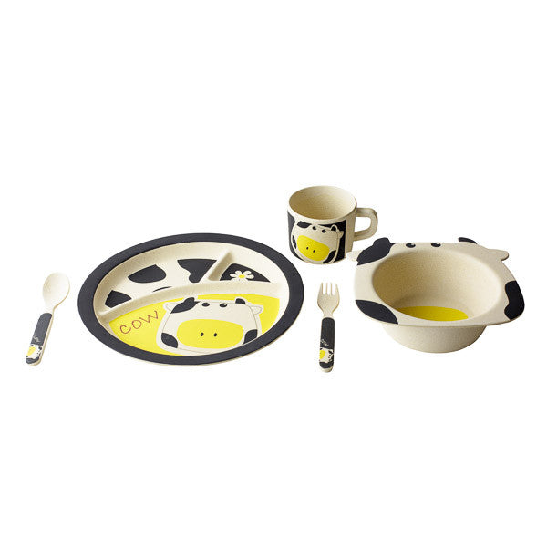 Bamboo Kids 5 Piece Black Cow Dinnerware Set | Bamboo Studio